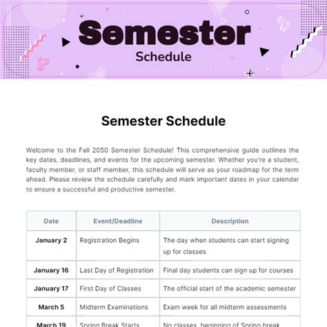 Free Semester Schedule Template To Edit Online