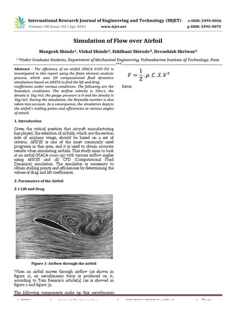 simulation of flow over airfoil international research journal of
