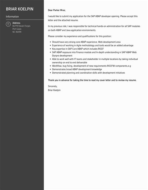 SAP ABAP Developer Cover Letter Velvet Jobs