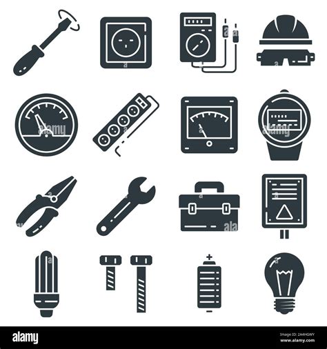Vector Electricity Icons Set On Gray Background Stock Vector Image
