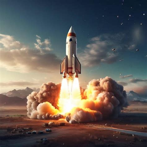 Rocket Starts From Computer Device Screen Spaceship Launch From Laptop