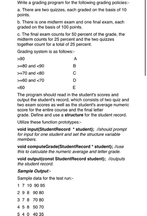 Solved Write A Grading Program For The Following Grading