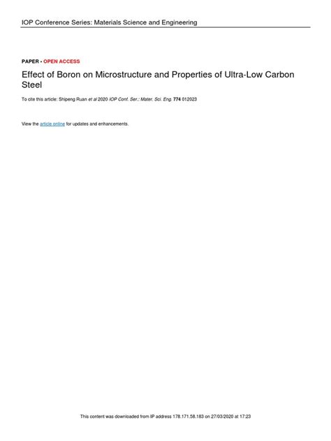 Effect Of Boron On Microstructure And Properties O Pdf Steel