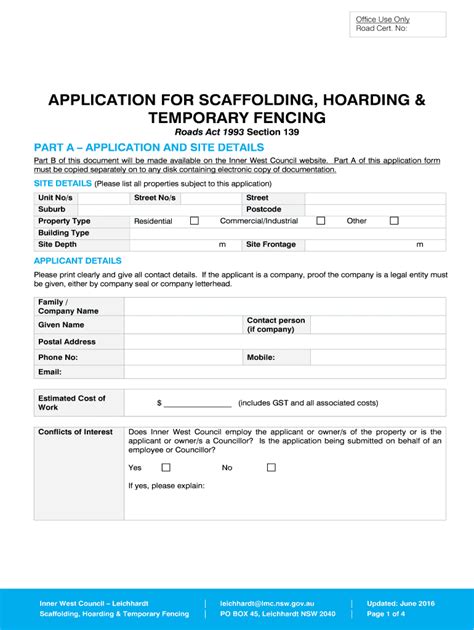 Fillable Online Scaffolding Hoarding And Temporary Fencing Application Form Scaffolding