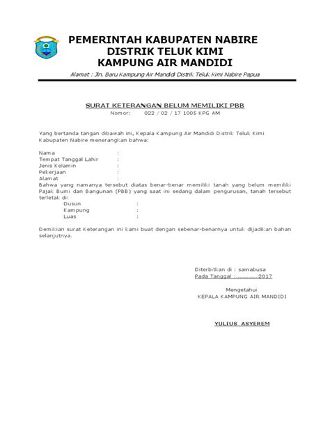 Surat Keterangan Belum Memiliki Pbb Pdf