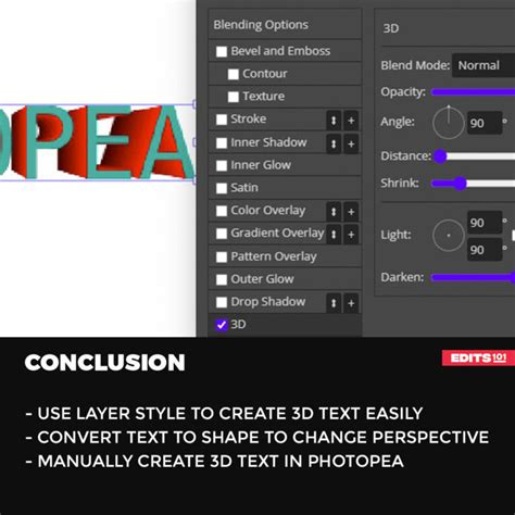 creating 3d text in photopea edits 101