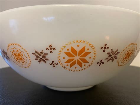 Pyrex Town And Country Cinderella 444 Bowl Nesting 4 Qt Orange Brown Embroidery Pattern Etsy