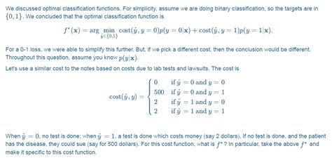 we discussed optimal classification functions for