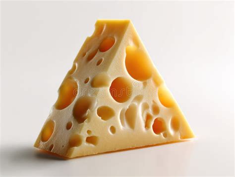 Delicious Triangular Slice Of Cheese With Holes On Plain Background Showcasing Its Texture And