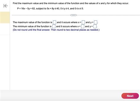 Solved Find The Maximum Value And The Minimum Value Of The Chegg Com