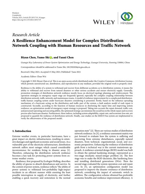 Pdf A Resilience Enhancement Model For Complex Distribution Network Coupling With Human
