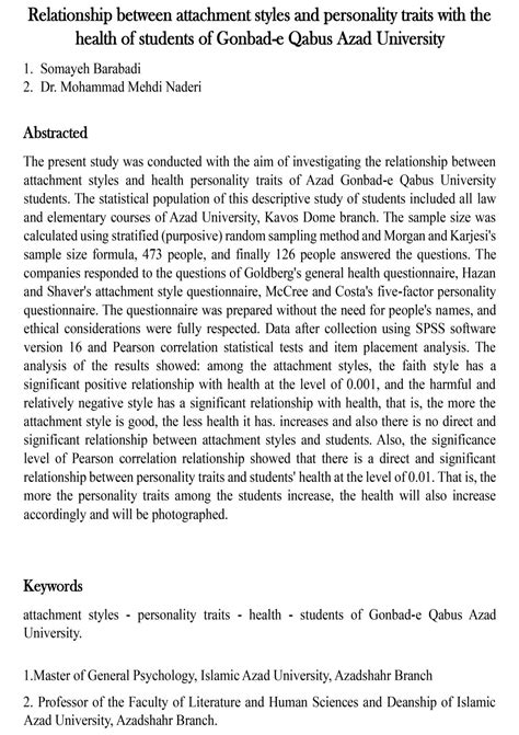Article 3 Relationship Between Attachment Styles And Personality Traits
