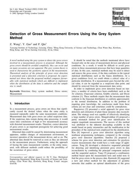Pdf Detection Of Gross Measurement Errors Using The Grey System