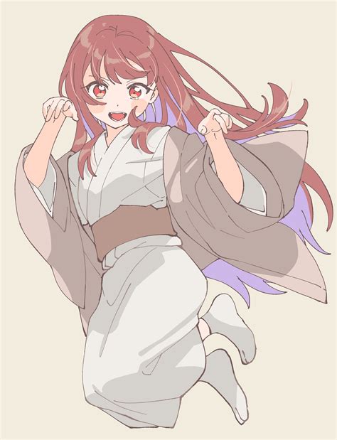 Namori Original Absurdres Highres 1girl Blush Stickers Brown Haori Brown Sash Fang