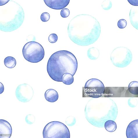 수채화 무늬 수중 푸른 거품 물 바다 수족관 바다에서 다른 공기가 반짝입니다 흰색 배경에 분리된 삽화 요소 구에 대한 스톡 벡터 아트 및 기타 이미지 Istock