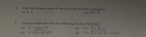 solved 1 find the boolean values of the following boolean