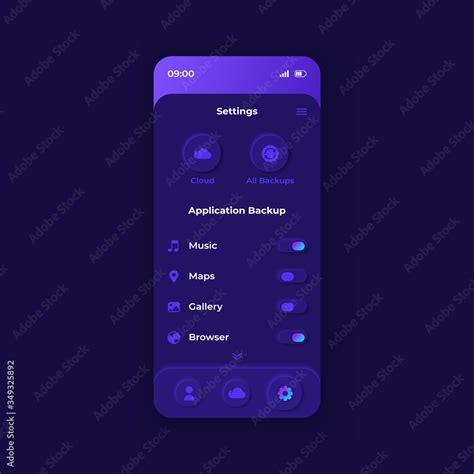 Backup Parameters Smartphone Interface Vector Template Mobile App Page Dark Design Layout