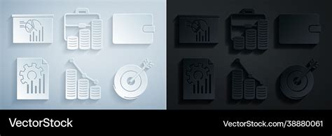 Set Pie Chart Infographic And Coin Wallet Vector Image