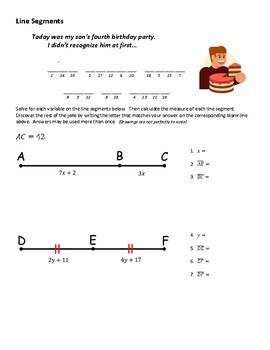 Line Segments Segment Addition Postulate Joke Worksheet TPT