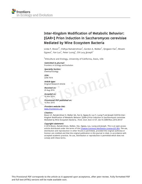 Pdf Inter Kingdom Modification Of Metabolic Behavior Gar Prion