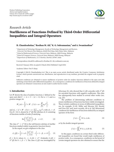 Pdf Starlikeness Of Functions Defined By Third Order Differential
