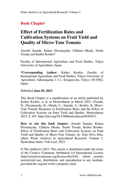 Pdf Effect Of Fertilization Rates And Cultivation Systems On Fruit