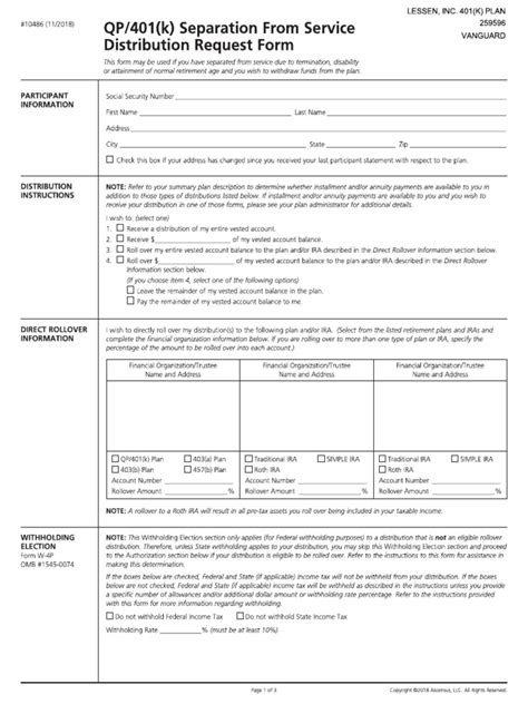401k Separation From Service Form Pdf