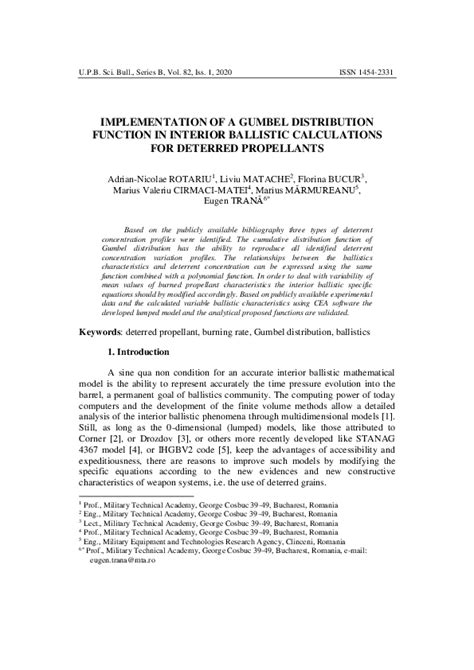 Pdf Implementation Of A Gumbel Distribution Function In Interior Ballistic Calculations For