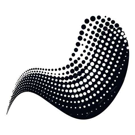 Flowing Dots Particles Wave Pattern Halftone Black Gradient Curve Shape Isolated On White