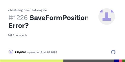 Saveformposition Error · Issue 1226 · Cheat Enginecheat Engine · Github