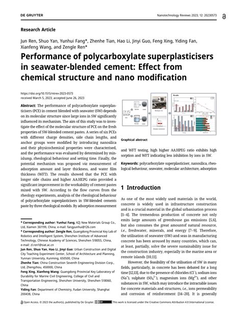 Pdf Performance Of Polycarboxylate Superplasticisers In Seawater Blended Cement Effect From