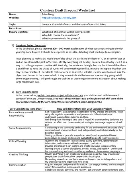 Clc 12 Capstone Draft Proposal Worksheet Pdf Thought Emotional Self Regulation