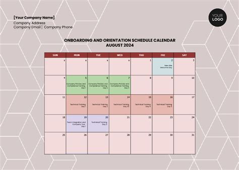 Free Onboarding And Orientation Schedule Calendar Template To Edit Online