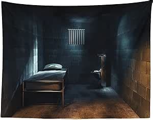 Loccor Prison Cell Tapestry Backdrop Night Dark Jail