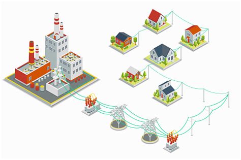 발전소 및 전기 에너지 배포일 벡터 인포그래픽 3 D 제품의 등각투영 컨셉입니다 전기 변전소에 대한 스톡 벡터 아트 및 기타 이미지 전기 변전소 등측투영법 송전선