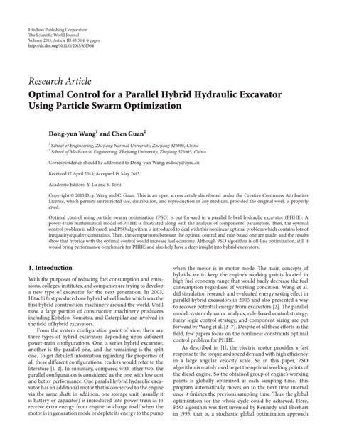 pdf optimal control for a parallel hybrid hydraulic excavator using