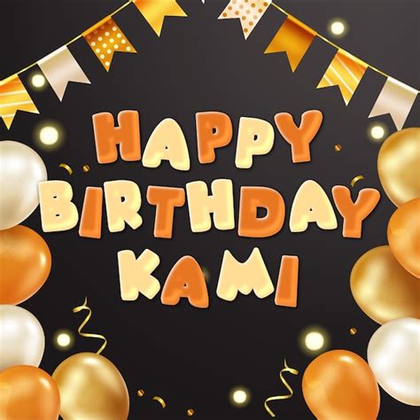 Premium Photo Happy Birthday Kami Gold Confetti Cute Balloon Card Photo Text Effect