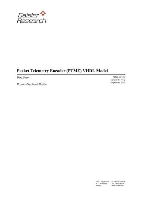 Pdf Packet Telemetry Encoder Ptme Vhdl Modelmicroelectronicsesa