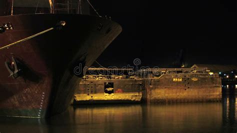 Container Terminal Sea Port Container Terminal During Work At Night In