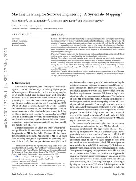 Pdf Machine Learning For Software Engineering A Systematic Mapping