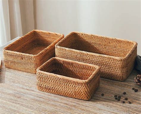 Woven Rectangular Basket For Shelves Rattan Storage Basket Storage B