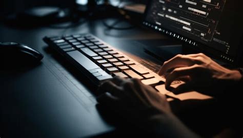 A Busy Businessman Typing On His Computer Keyboard At Night Generated