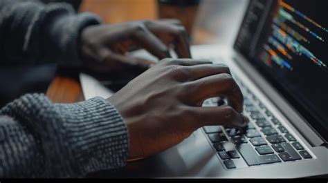 programmer typing code on laptop premium ai generated image