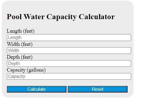 Pool Water Capacity Calculator Calculator Academy