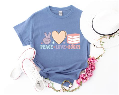 Book Lover Shirt Peace Love Books T Shirt Floral Reading Design Soft