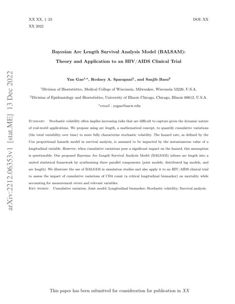 Pdf Bayesian Arc Length Survival Analysis Model Balsam Theory And