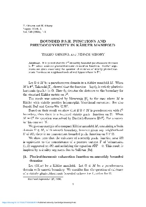 Pdf Bounded Psh Functions And Pseudoconvexity In Kähler Manifold