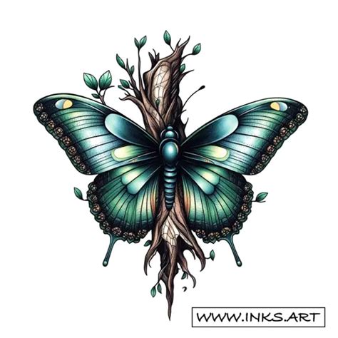 Tattoo Design Tree Morphing Into Bionic Butterfly Style Neotraditional