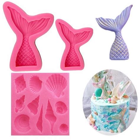 1 Pcs Silicone Mold Mermaid Tail Conch Patten Gum Paste Chocolate Fondant Cake Molds Candy Molds