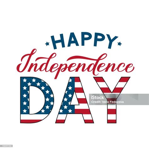 해피 인디펜던스 데이 현대 서예 손 글자 입니다 7 월 4 일 축하 포스터 벡터 일러스트레이션 로고 디자인 인사말 카드 배너 전단지 등을위한 템플릿을 편집하기 쉽습니다 4